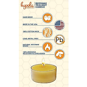 Pure Beeswax Tea Lights - 12 Pack - Handmade Decorative Unscented - Tealight Candles - 4 Hour Burn Time, Clear Cup