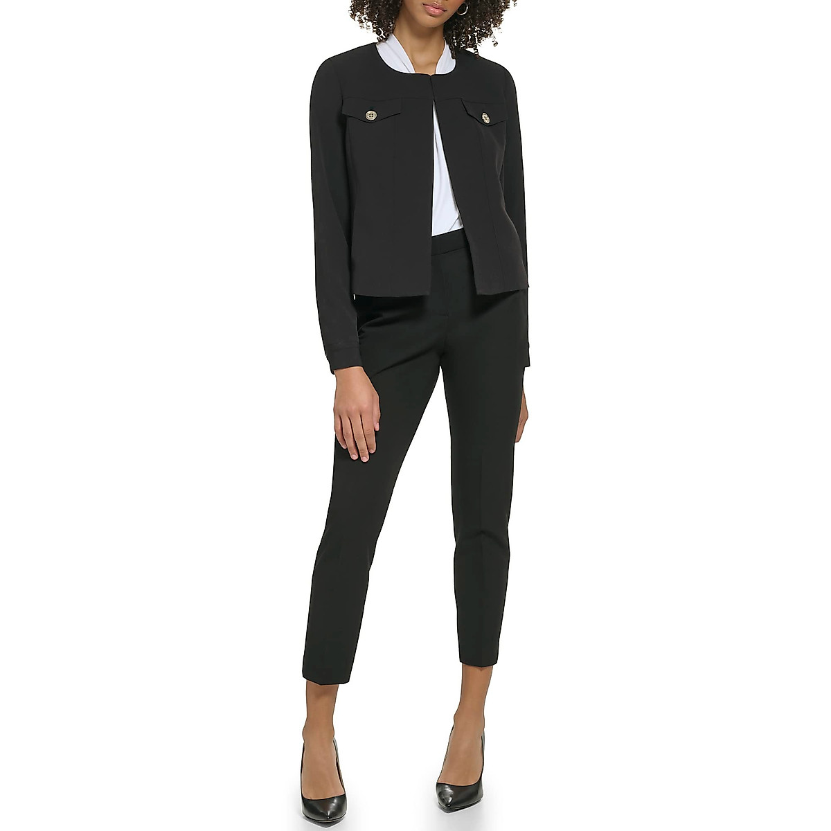 Tommy Hilfiger Women's Open Front Solid Blazer Sportswear Jackets, Black