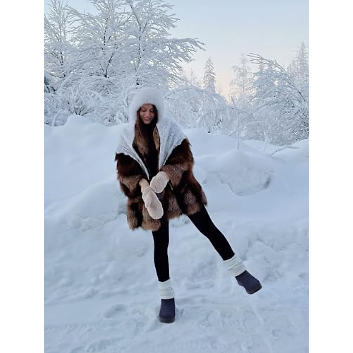 TEMOFON Womens Winter Snow Boots: Warm Fur Lined Ankle Booties Waterproof Slip On Booties Comfortable Outdoor Shoes with Zipper Blue Size 10