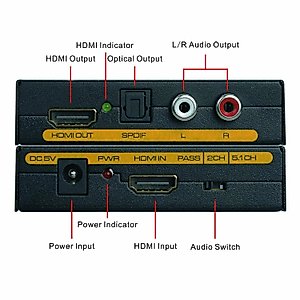 ViewHD HDMI Audio Extractor | Toslink Optical Digital Audio Output | Analog RCA L/R Stereo Output | HDMI v1.3 1080P 3D | Model: VHD-H2HSAs