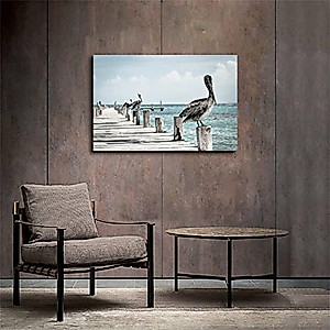 Animal Bird Pelican Ocean Pier Posters and Prints Wall Art Pictures for Living Room Bedroom Decor Great Man Cave and Bar Decor (20×30inch-No Framed)