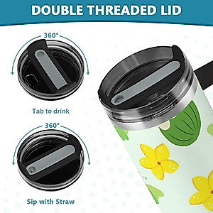 Exnundod Summer Exotic Flower Coconut Tumbler with Handle 30oz and Straw Insulated Tumblers Leak-proof Water Bottle for Car Travel