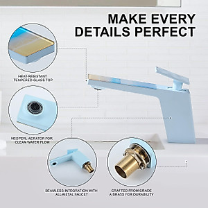 Bathroom Faucet for Sink 1 Hole,Blue Modern One-Handle Single Hole Bathroom Faucet,Brass Sink Vanity Faucets with Supply Hoses for RV Lavatory Restroom