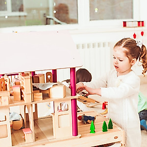 Wooden Dollhouse Furniture Doll House Furnishings with 8 Pieces Winning Doll Family Set, Dollhouse Accessories for Miniature Dollhouse, Family Figures Imaginative Play Toy (Lovely Style)