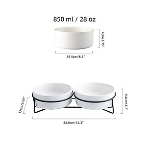 CuteNest Elevated Dog Bowl Iron Frame 6-inch Ceramic Dog or Cat Food and Water Bowls Dual Feeder for Adult Cat or Medium Dog, Non-Slip Base (Double Bowl with Stand - White, 6“)