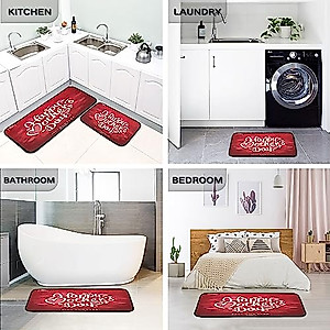 ALAZA Happy Mothers's Day Red Kitchen Mat Set 2Piece,Super Absorbent Kitchen Rugs Mats Non Slip Waterproof Easy Clean Carpets Rugs for Kitchen Floor Sink Laundry Runner Area Rug Carpet
