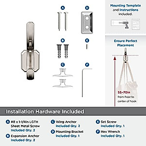 Amerock HBX36693PN | Granlyn Double Prong Decorative Wall Hook | Polished Nickel Hook for Coats, Hats, Backpacks, Bags | Hooks for Bathroom, Bedroom, Closet, Entryway, Laundry Room, Office