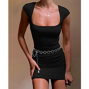Women's Metal Chain Waist Belt Dress Star Chain Belt Sweater Chain (silvery)