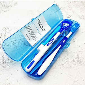 HRASY Portable Orthodontic Oral Care Kit for Braces - Interdental Brush Dental Wax Dental Floss Toothbrush Cleaning Kit(Blue)
