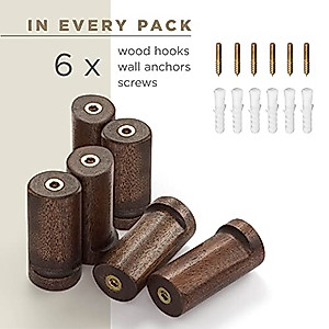 FANATU Wooden Coat Hook Wall Mounted (6 Packs) Hat Hooks, Single Coat Hat Rack Wall Mount, Wood Coat Hanger for Hanging Hat, Towel, Bag, Rope (Dark Grey, 3" Set 6)