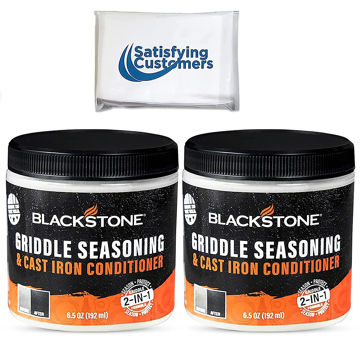 Blackstone 2-IN-1 Griddle & Cast Iron Seasoning Conditioner 6.5 OZ– Effective Seasoning Rub Formula – Food Safe – Easy to Use Cleaner & Conditioner – with Satisfying Customers Travel Tissue (2Pack)