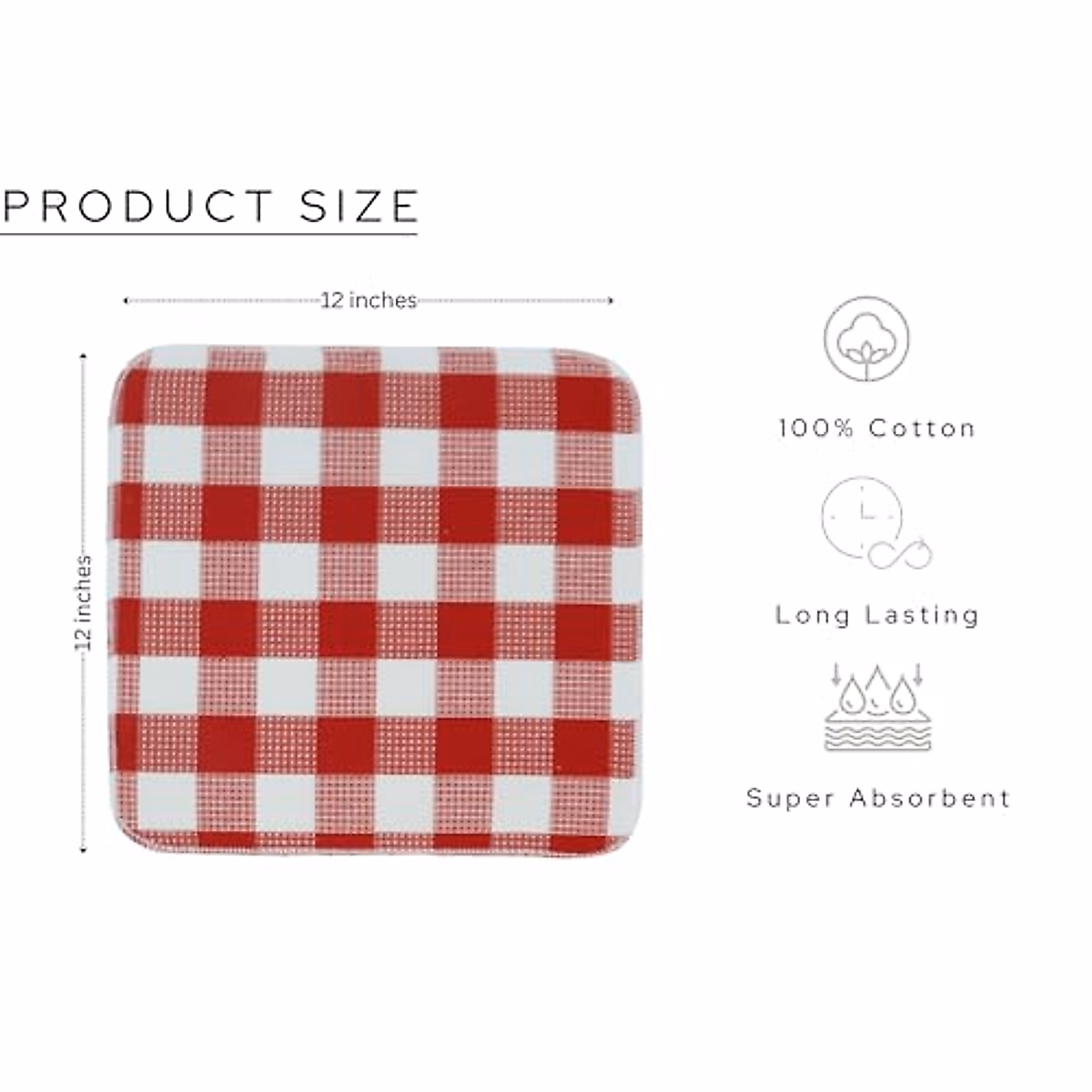 Waffle Weave Plaid Dish Cloths, 100% Cotton - 12 x 12 Inches, Ultra Soft Absorbent Quick Drying Dish Towels Buffalo Check Dish Rags for Kitchen, 8 Pack - Spring Summer Easter - Red & White