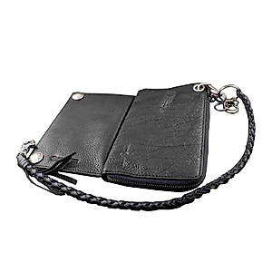 New Men's Biker Rocker Long Genuine Leather Wallet w/Purse Chain Black