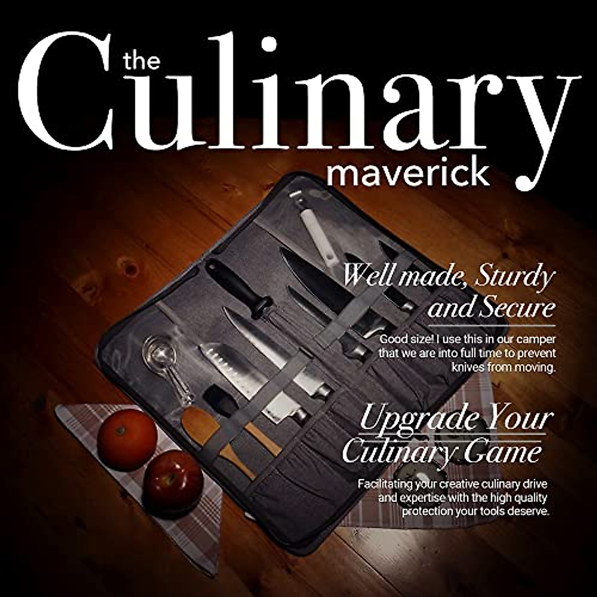 Chef Knife Bag Travel Folder Extended Knife Case | 8 Pockets for Knives, Kitchen Tools & Camp Accessories | Special Slot for Honing Rod | Durable Knife Holder for Chefs & Culinary Students (Dark Grey)