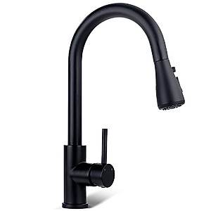 Hiqufet Black Kitchen Faucet with Pull Down Sprayer, Kitchen Sink Faucet with Pull Out Sprayer Fingerprint Resistant Single Hole Single Handle Stainless Steel Rv Kitchen Faucets Matte Black