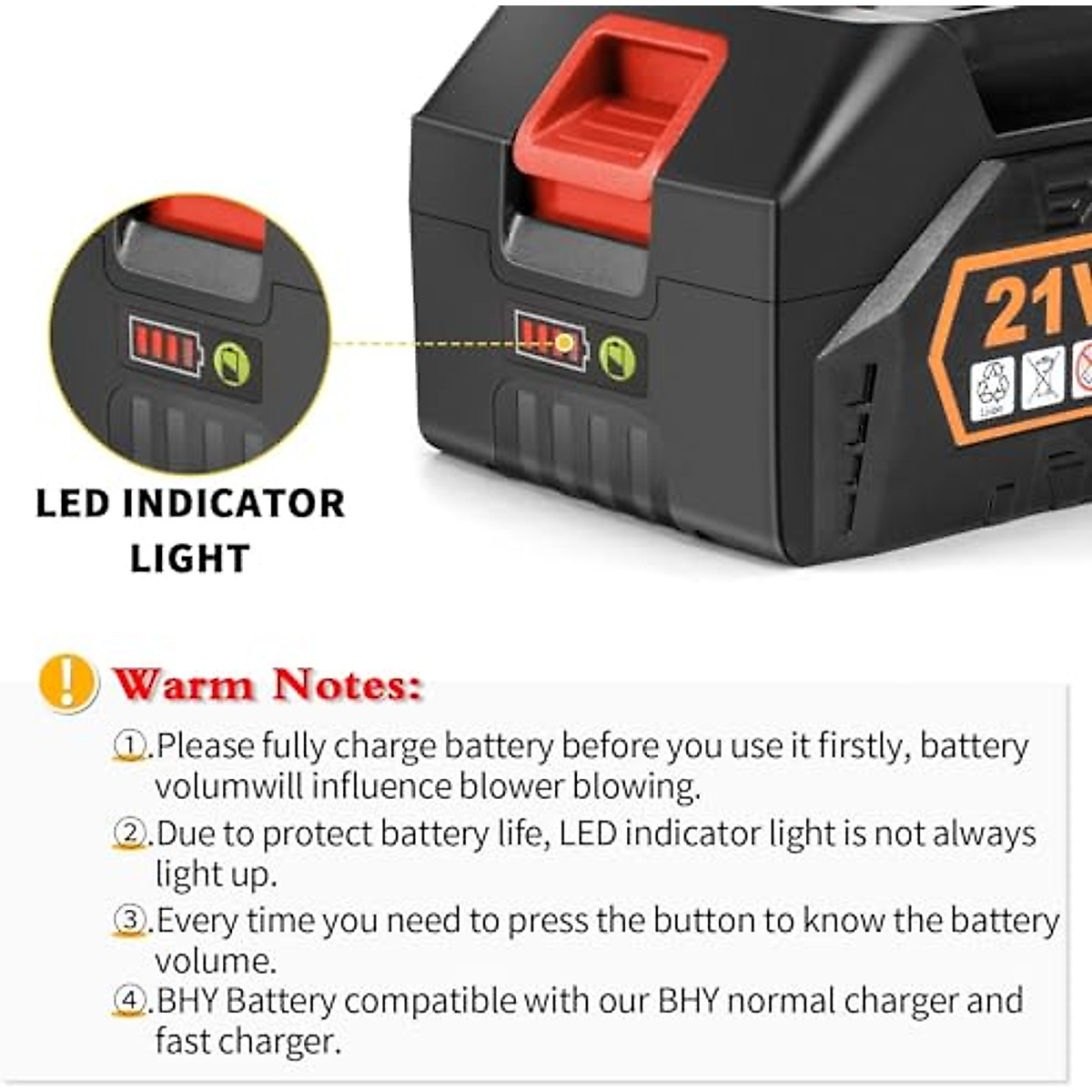 EKACO 21V Lithium Battery 5.0Ah Li-ion Battery Long Life Battery Work Cordless Leaf Blower