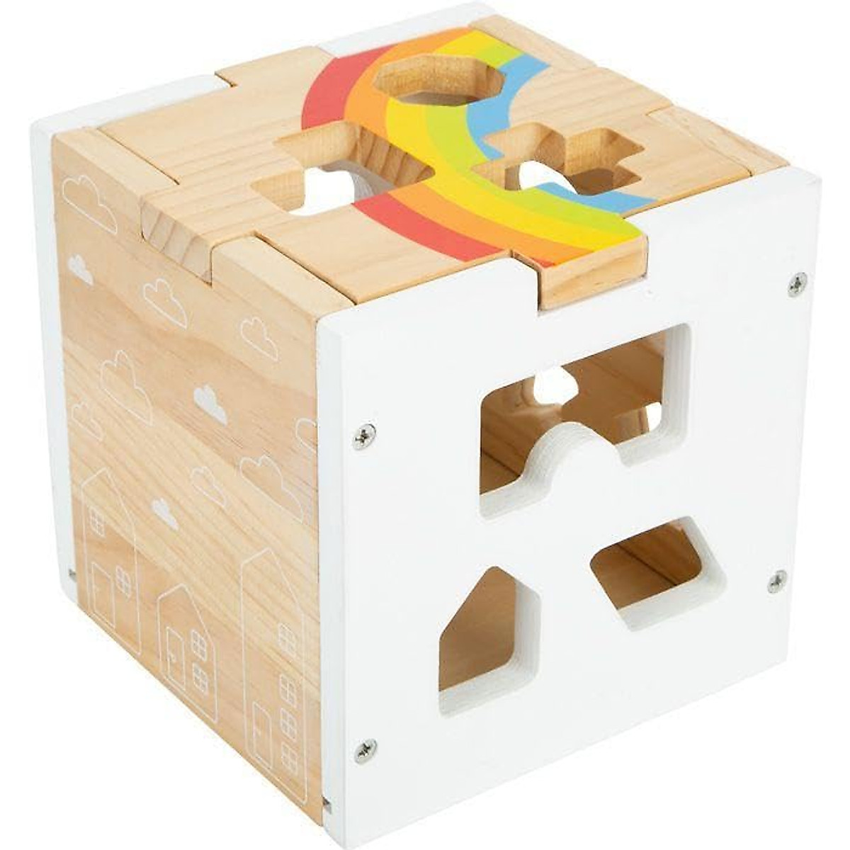 Wooden Rainbow Shape Sorter Cube – Sorting Toy with 13 Geometric Shapes & Removable Lid – Educational Game for Dexterity & Fine Motor Skills – Teaches Counting, Shapes and Colors – Ages 12+ Months