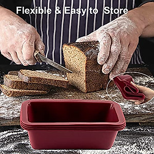Silicone Mini Loaf Pan Set of 4, NonStick Easy Release Rectangle Silicone Mini Cake Pan for Baking Bread, Flexible BPA Free Silione Baking Mold and Bread Mold, Toast Pan, Brownie Loaf Pan, Cake Mold…