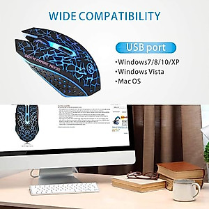 TENMOS K6 Wireless Gaming Mouse, Rechargeable Silent LED Optical Computer Mice with USB Receiver, 3 Adjustable DPI Level and 6 Buttons, Auto Sleeping for Laptop/PC/Notebook (Blue Light)