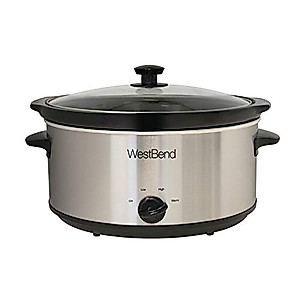 West Bend Manual Crockery Slow Cooker with Oval Ceramic Cooking Vessel and Glass Lid Certified, 6-Quart, Silver