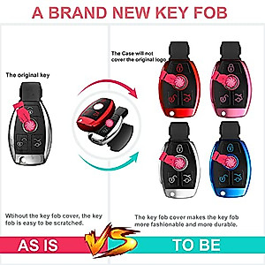 Becoci Compatible with Mercedes Benz Key Fob Cover with Keychain, Key Fob Case for Mercedes Benz A B C E G R S V Class, CLA CLS GL GLA GLE GLS GLK SL SLK SLS, AMG GT, Premium Key Shell, Red