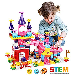 Castle Building Blocks Set Toys for Girls Princess Castle Large Building Blocks Bricks Race Track Kids STEM Educational Construction Roller Coaster Toys for Age 3+ Toddler Kid Boy Girl Gift Toy 161Pcs