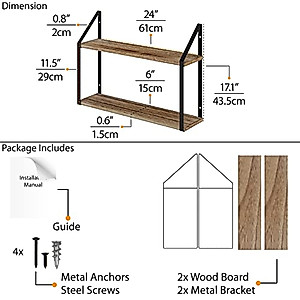 Wallniture Modena 2-Tier 24" Wall Bookshelves Bathroom Organizer Floating Shelves for Kitchen Organization Office Decor Wall Shelves Burnt Finish