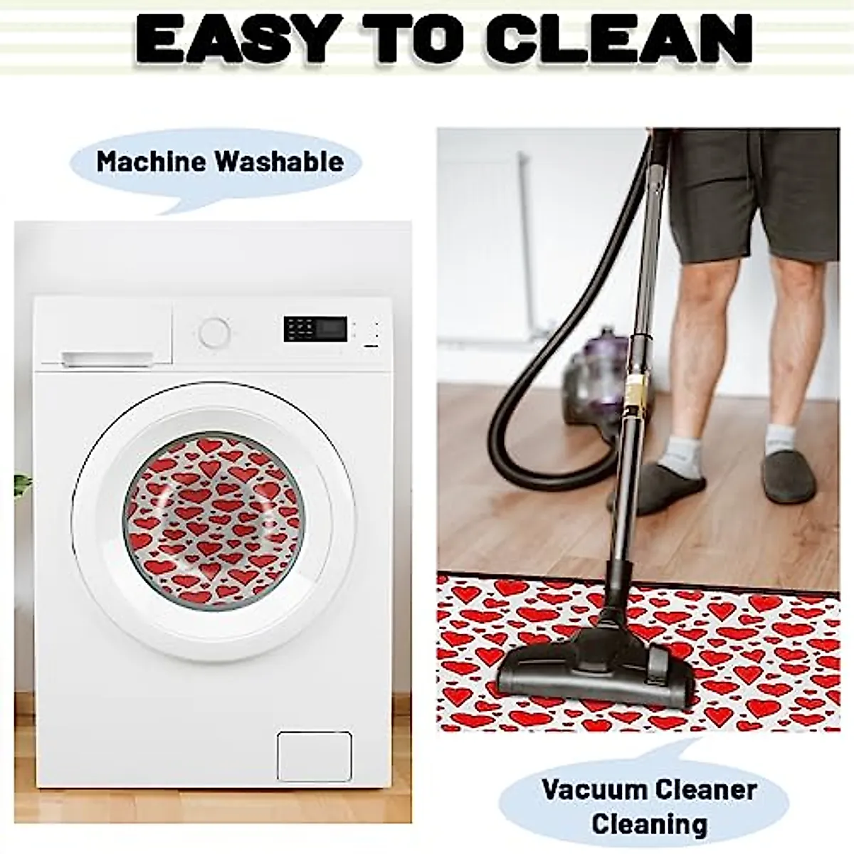 KOBLEN Red Love Heart Kitchen Rugs Non Slip Washable Absorbent Kitchen Mats 20x39 inch Cushioned Anti Fatigue Kitchen Floor Mats for in Front of Sink