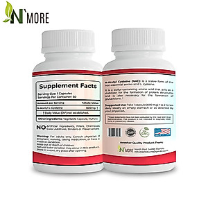 N'More N-Acetyl-Cysteine (NAC) 600 Mg 60 Veggie Capsules Non-GMO, Gluten Free