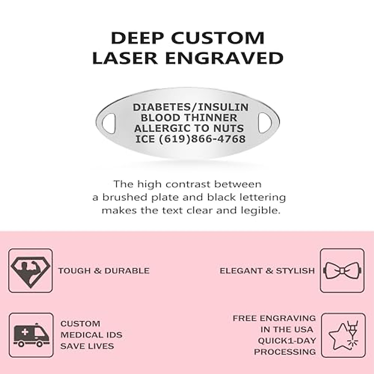 Divoti Custom Engraved Filigree Medical Alert ID Bracelets for Women w/Wheat Chain- White - 7.5"