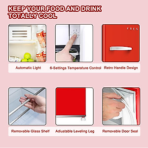 Frestec 3.1 CU' Retro Mini Refrigerator, Compact Refrigerator, Small Refrigerator with Freezer, Red (FR 310 RRED)