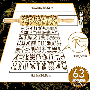 Rolling Pins for Baking Egypt Hieroglyphs Engraved Embossing Rolling Pin 15 Inches Embossed Rolling Pin Kitchen Tools for Egyptian Theme Baking Embossed Cookies for Women Mom Birthday Gift