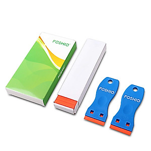 FOSHIO Plastic Razor Blade Scraper Include 2PCS Scraper Tool and 100PCS Blades for Gasket Remover, Labels Decal and Adhesive Remover for Windows and Glass,Blue