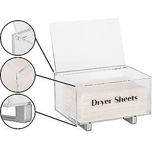 YoBa 3mm Thick Acrylic Dryer Sheet Holder Rectangular Clear Dryer Sheet Holder with Silver Plated Aluminum Legs for Laundry Room Organization and Decoration