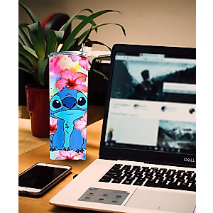 SupBo 20oz Skinny Tumbler With Lid and Straw, Gifts for Kids, Birthday Gifts, Travel Mug For Friends, Stainless Steel, Double Wall, Vacuum Sealed Travel Mug (Cute Stitch)