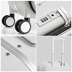 Mixi Carry On Luggage, 20'' Suitcase with Front Laptop Pocket, Travel Rolling Luggage Aluminum Frame PC Hardside with Spinner Wheels & TSA Lock and Cover - Smoke White