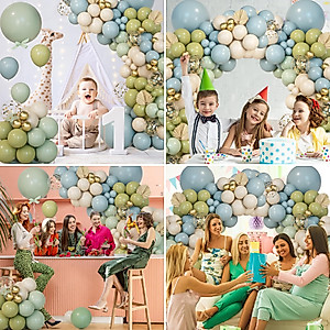 161Pcs Dusty Green and Blue Balloon Garland Arch Kit,Dusty Green Ash Mist Green Haze Fog Blue Sand White Gold Balloons for Birthday Baby Shower Jungle Safari Neutral Wedding Party Decorations