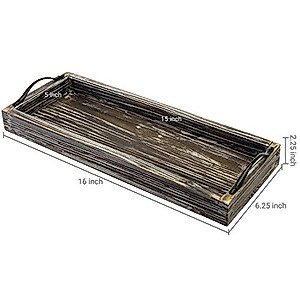MyGift 16 Inch Rustic Torched Wood Toilet Tank Tray Organizer Storage Countertop Jewelry and Vanity Tray with Black Metal Handles