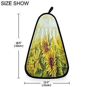 visesunny Oil Painting Sunny Sunflower Kitchen Dish Towel with Hanging Loop Absorbent Hand Towel for Bathroom Cleaning and Drying Washcloth