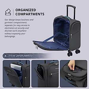 Verage Underseat Carry On Luggage with Wheels & USB Port,14 inch Wheeled Spinner Carry-on Luggages Bags for Airlines, Lightweight Overnight Suitcase for Men Women (14-Inch Compact Underseat Pro)