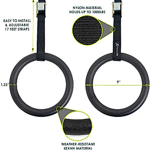 ProsourceFit Fitness Gymnastics Rings with Straps for Total Body Conditioning at Home