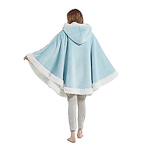 Degrees of Comfort Angel Wrap Wearable Hooded Blanket | Sherpa Lining Poncho Blanket with Hood and Pockets | Soft Plush Fleece Throw Blanket Cape | Cozy Blanket Shawl for Adults/Women Gift, Sky Blue