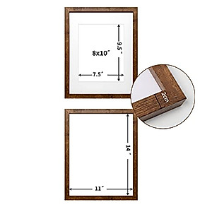 Sonefreiy 11x14 Picture Frame Wood with Mat for 8x10 Modern Brown Photo Frame Set for Desk and Wall Gallery Home Decor Gift, Set of 2