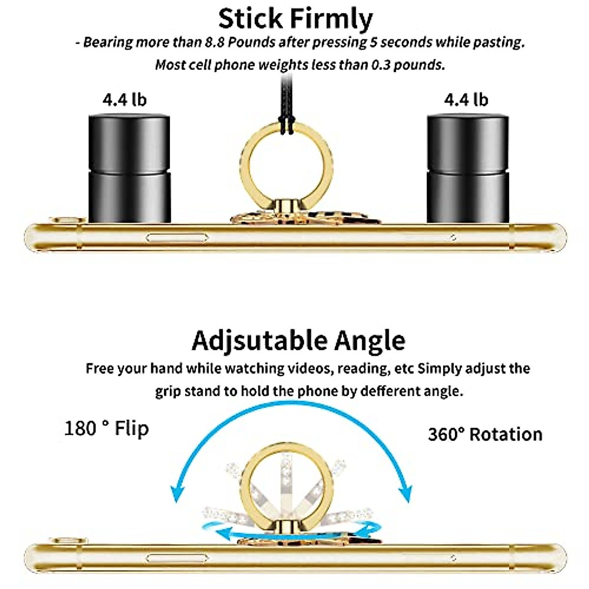 TACOMEGE Gold Bee Cell Phone Ring Grip Holder Stand for iPhone Android, Crystal Finger Ring Kickstand Compatible with Smartphones, Tablets