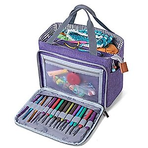 Luxja Crochet Tote Bag, Yarn Storage Bag for Small Unfinished Projects, Crochet Hooks and Other Accessories, Purple
