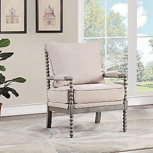 OSP Home Furnishings Abbott Spindle Accent Chair with Padded Spring Seat and Brushed Grey Base, Linen Fabric