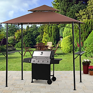 Grill Gazebo 8'x 5' Barbecue Canopy BBQ Gazebo Canopy Tent w/Air Vent Double Tiered Outdoor Brown