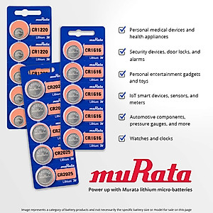 Murata CR2025 Battery DL2025 ECR2025 3V Lithium Coin Cell (100 Batteries)