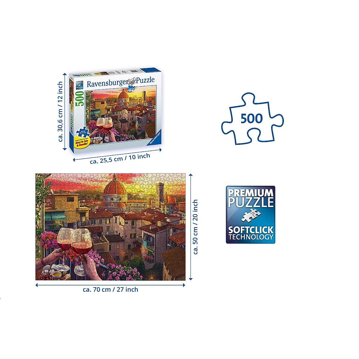 Ravensburger Cozy Wine Terrace - 500 Piece Large Format Jigsaw Puzzle | Unique Softclick Technology | Premium Matte Finish | Ideal for All Ages