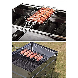 BBQ Sausage Grilling Basket Picnic Grill Rack for 6 Hot Dog Metal Mesh Baskets Portable Barbecue Tool BBQ Accessories